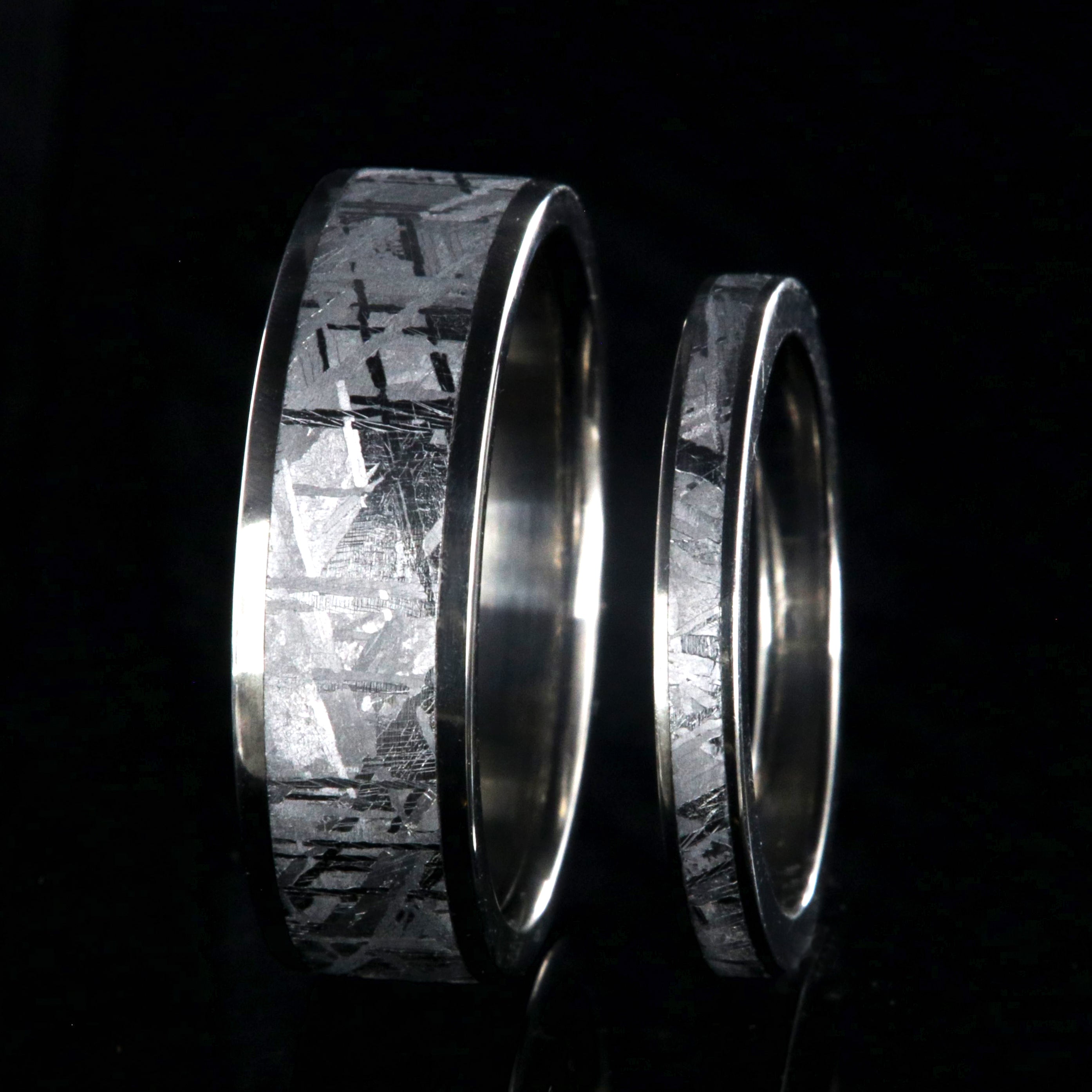 Meteorite Ring Set | Matching Meteorite Wedding Bands - Luxurien